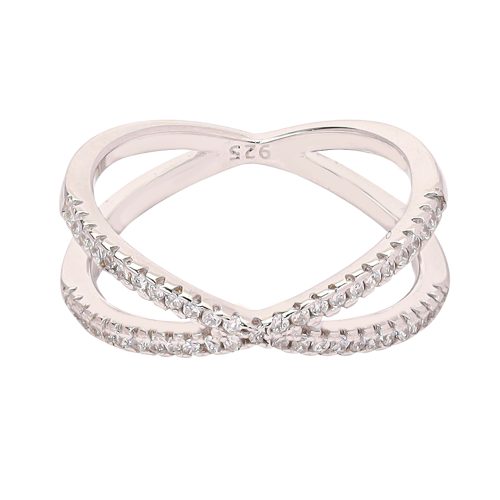 Silver Crossover CZ Ring - Maheshwari Alankar
